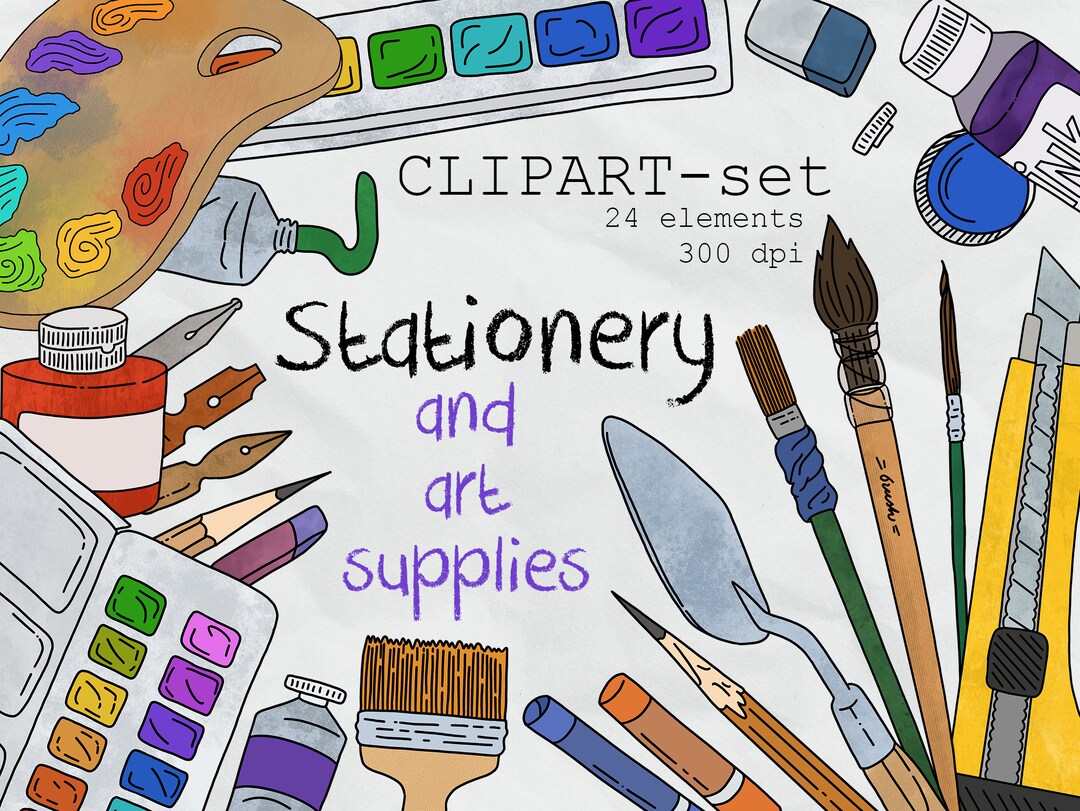 Stationary School Art Supplies, Clipart, Digitalart, Brush, Colors ...