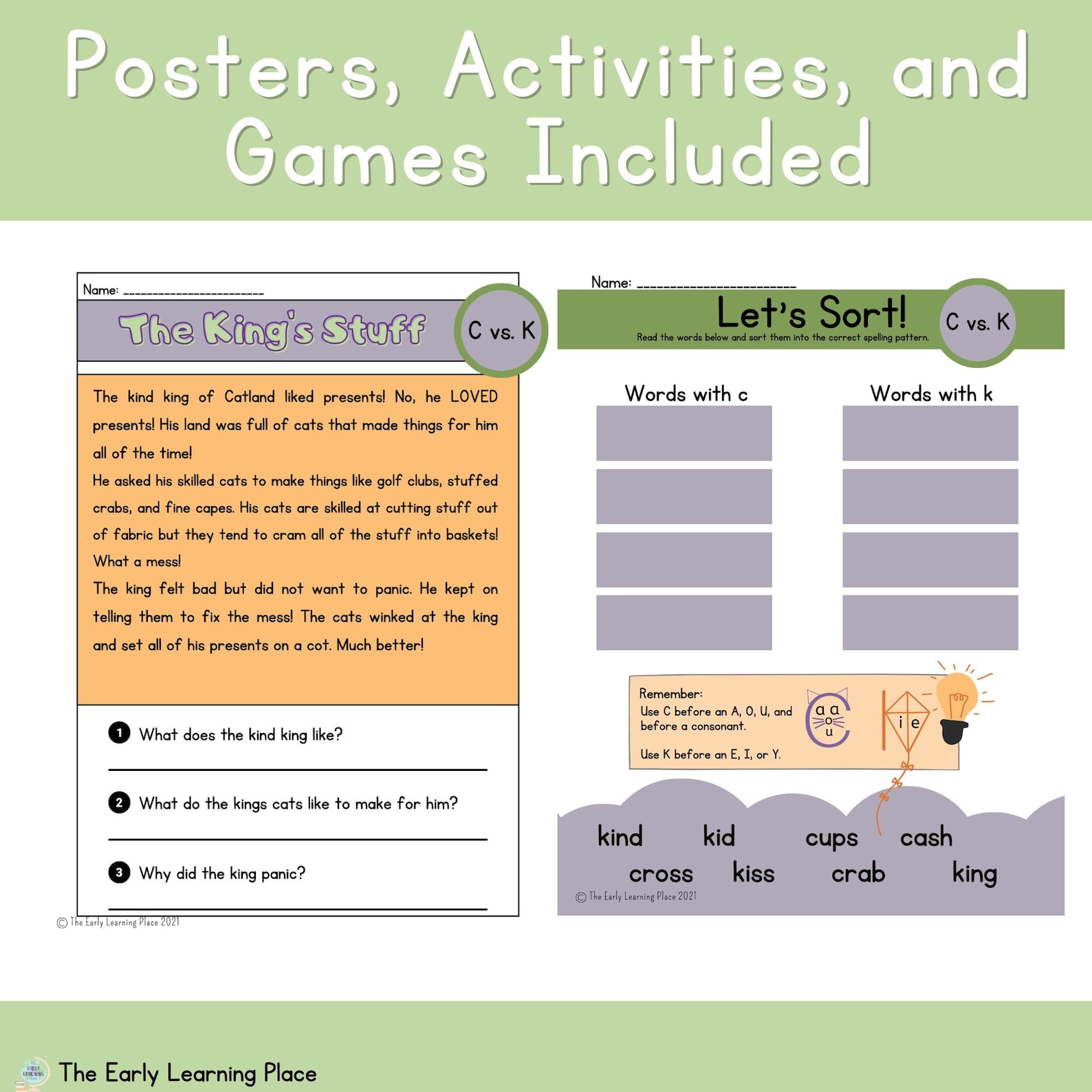 C Vs. K Cat/kite Rule Posters and Activities (digital Download) - Etsy