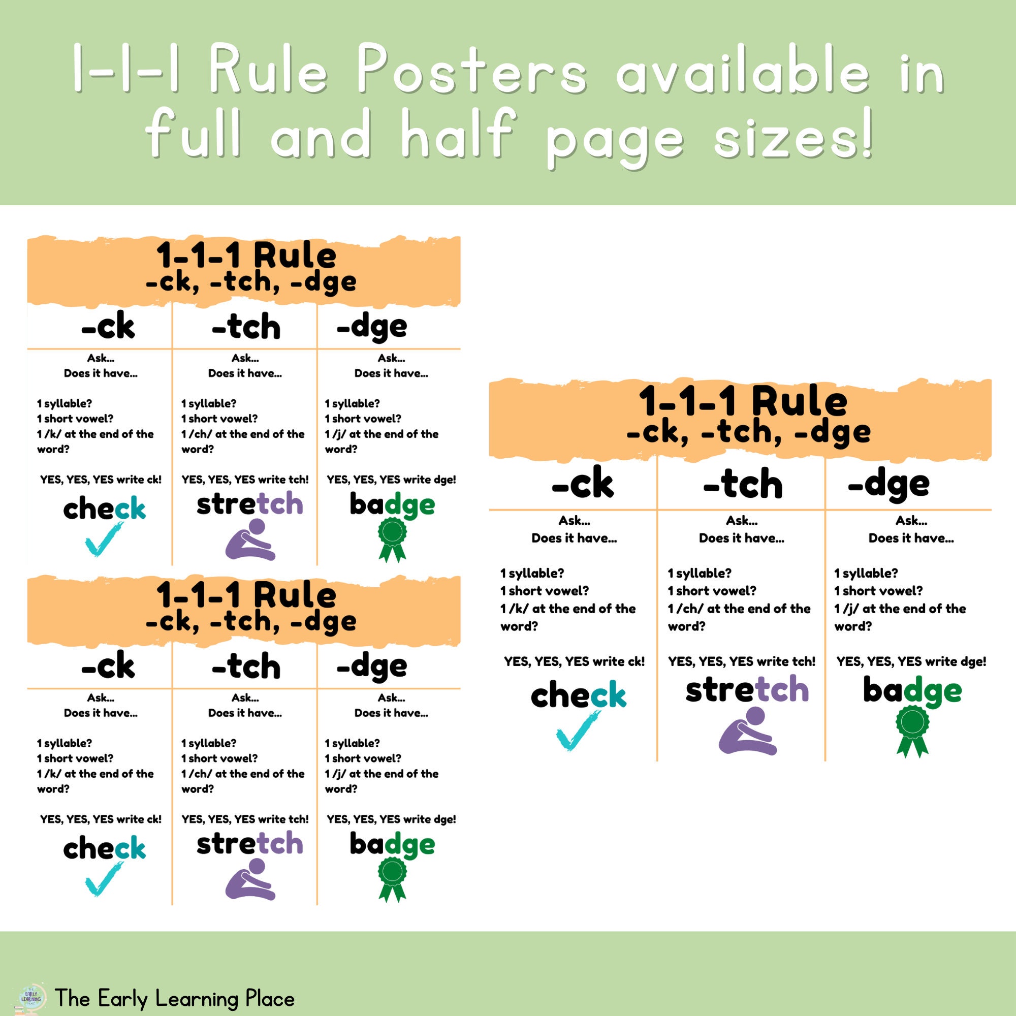 1-1-1 Rule Poster and Activities | -tch | -dge | -ck | Spelling Rule - Etsy