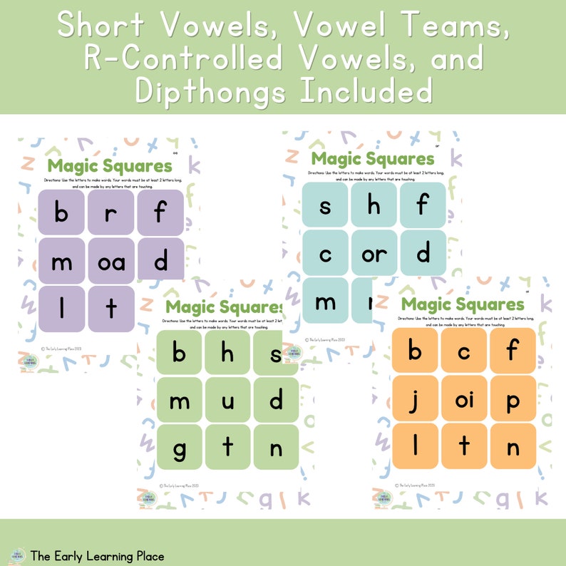 Magic Squares Phonics Gameboards/activity Sheets | Short Vowels, Vowel ...