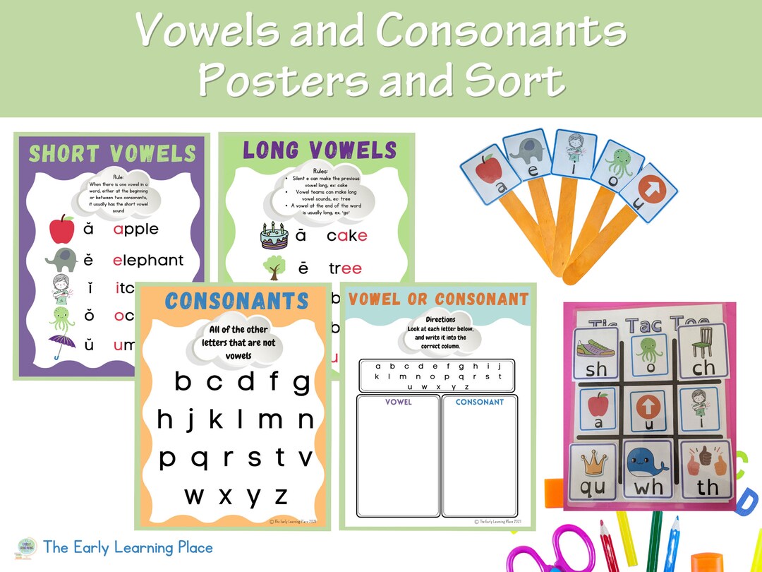 Short and Long Vowel Posters/sorts & Consonant Poster/sort | Alphabet ...