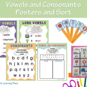 Short and Long Vowel Posters/sorts & Consonant Poster/sort | Alphabet ...