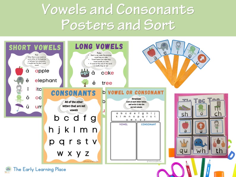 Short and Long Vowel Posters/sorts & Consonant Poster/sort | Alphabet ...