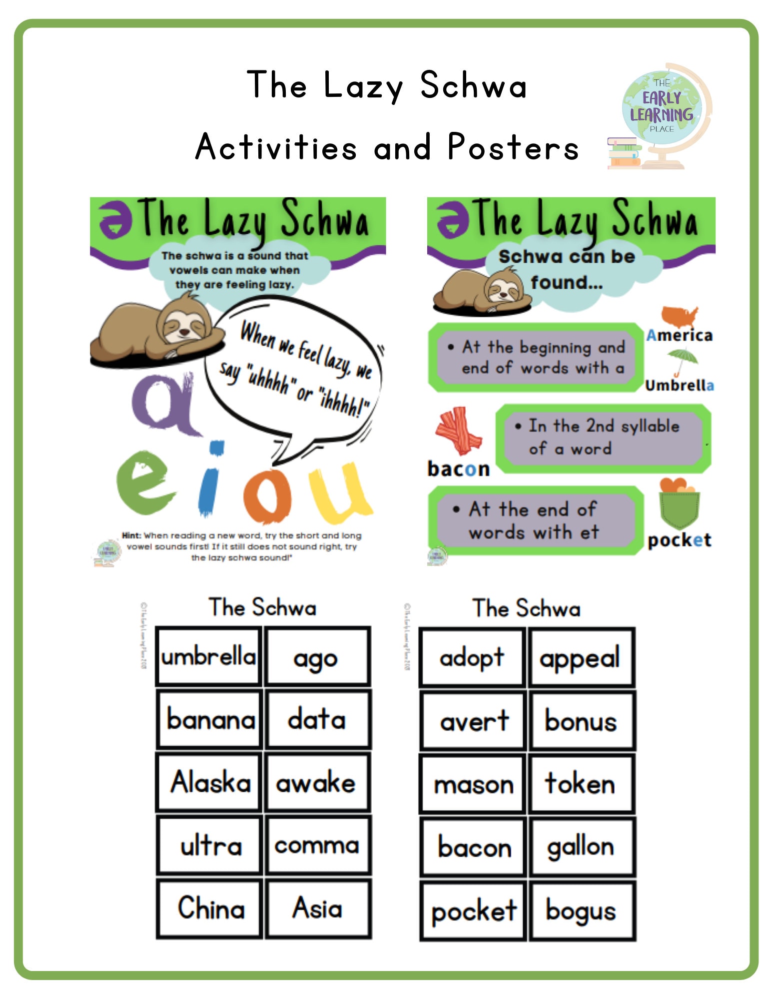 The Lazy Schwa Poster and Activities - Etsy