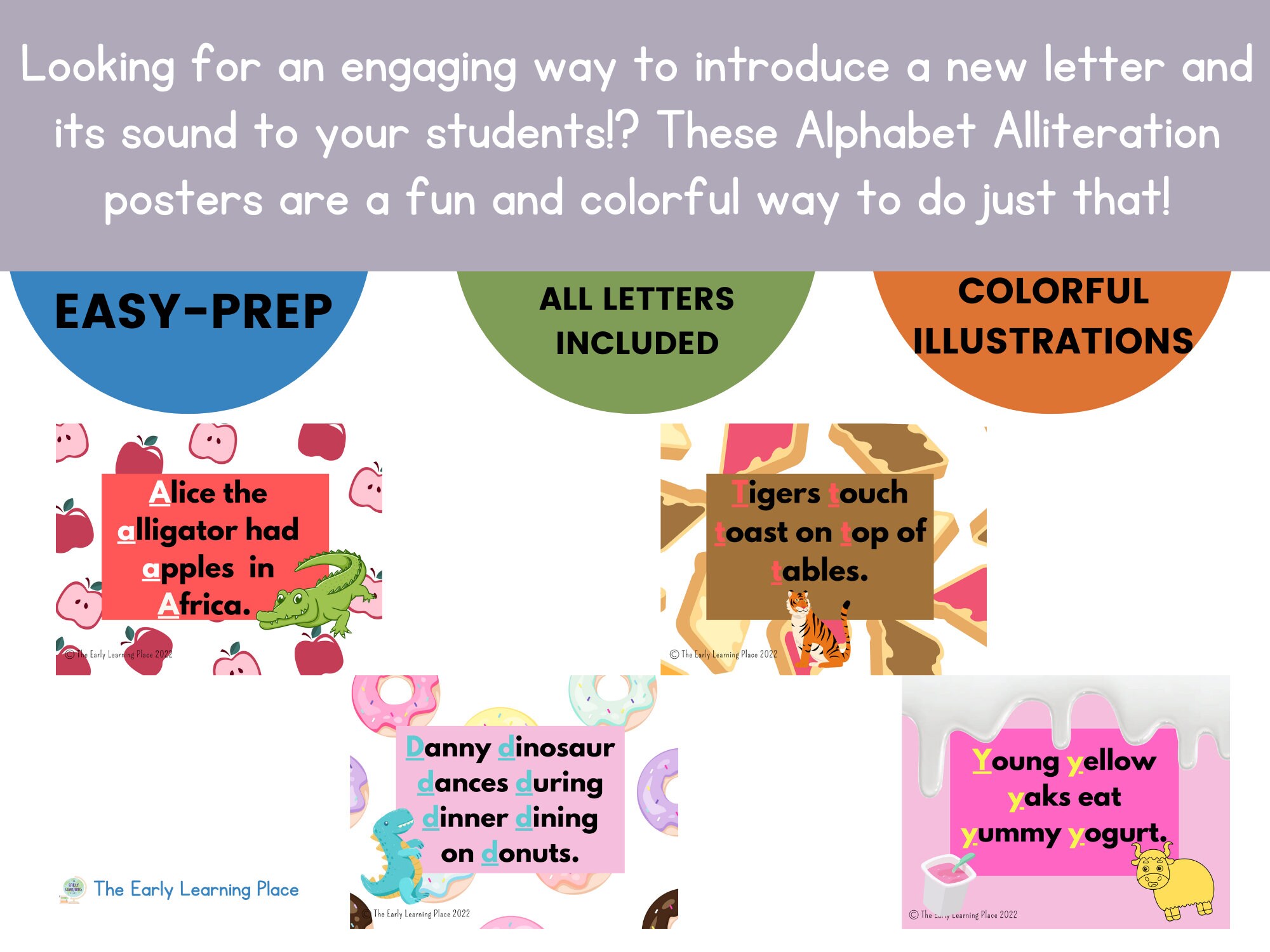Alphabet Alliteration Posters for Letter Sounds Phonological Awareness ...