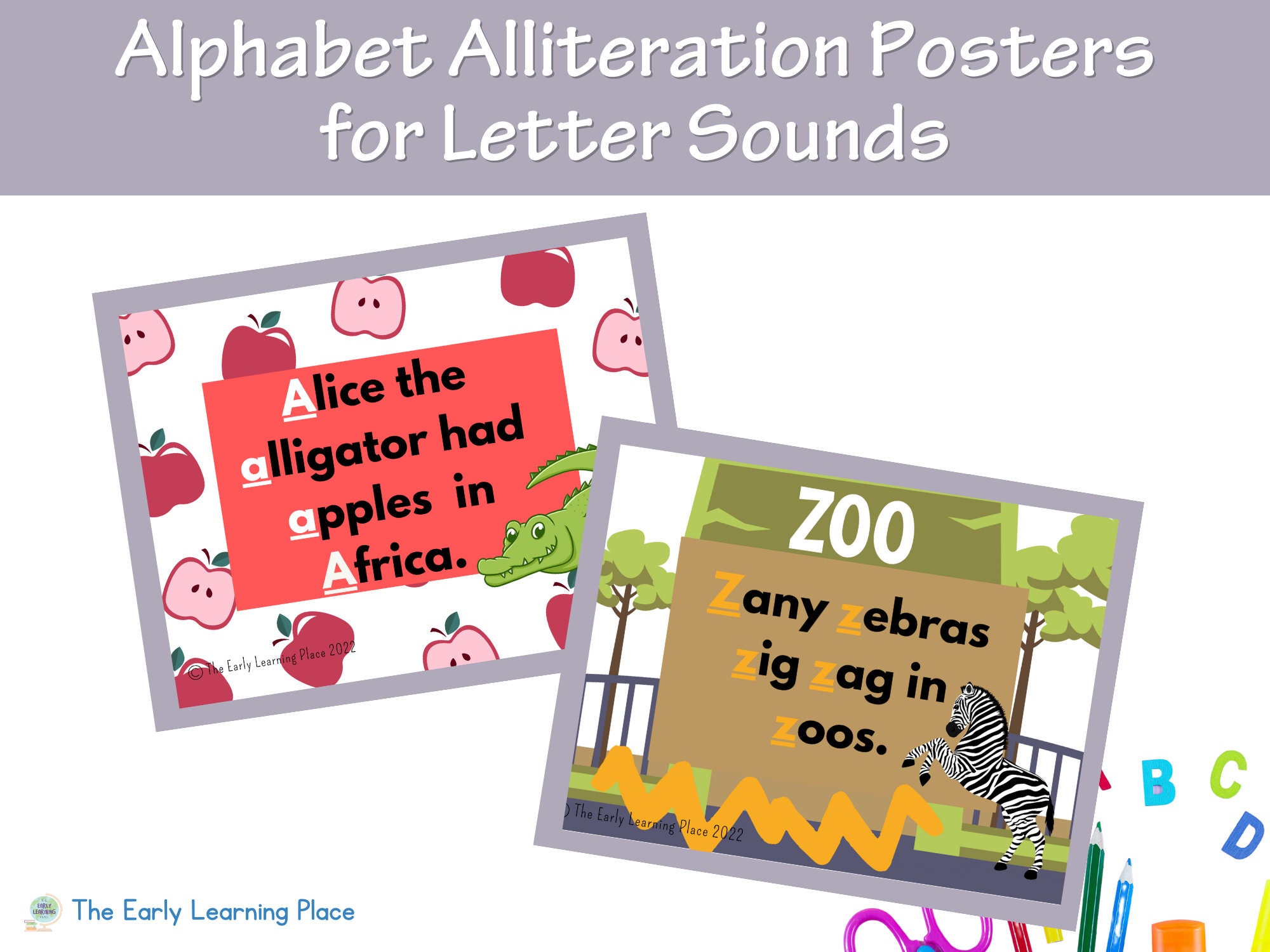 Alphabet Alliteration Posters for Letter Sounds Phonological Awareness ...