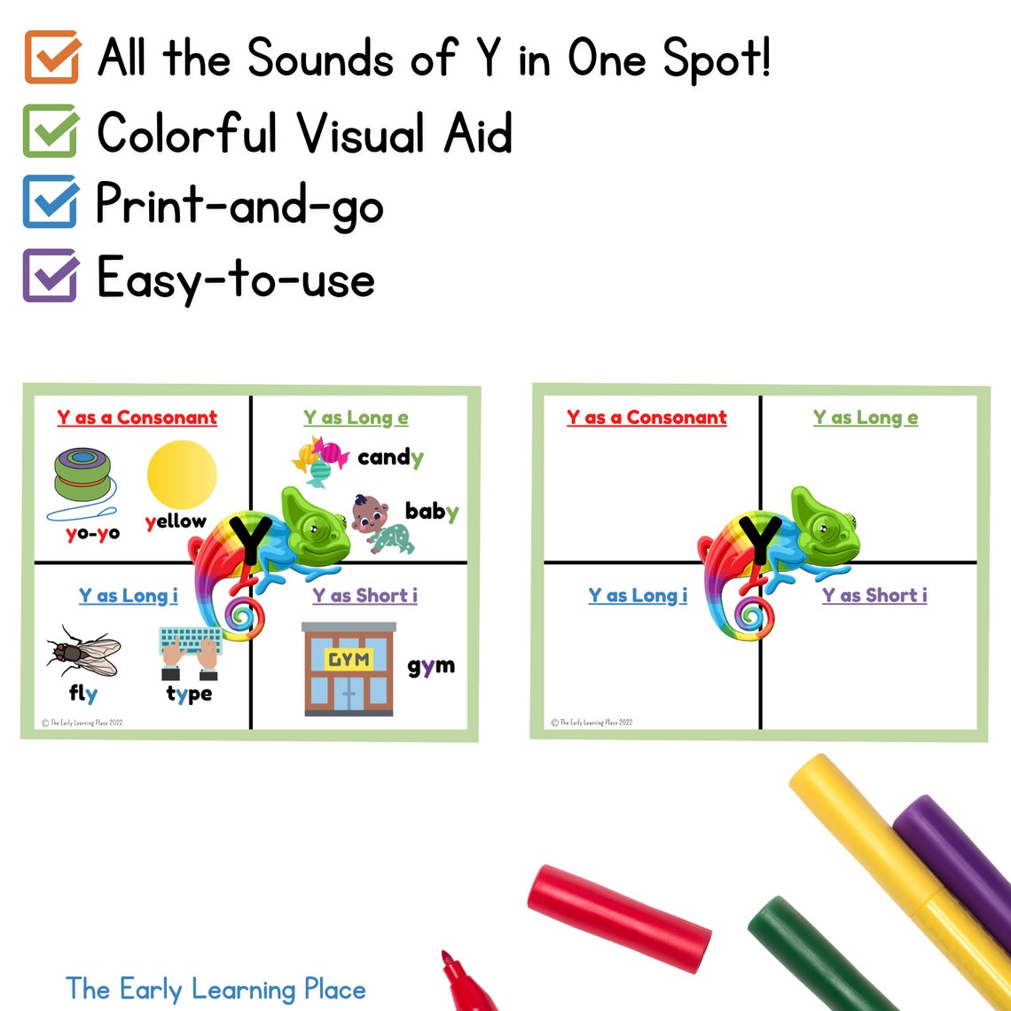 Sounds of Y Chameleon Posters | Orton Gillingham Aligned | Phonics - Etsy