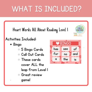 Heart / Leap Word Worksheets and Cards (all About Reading Level 1 ...