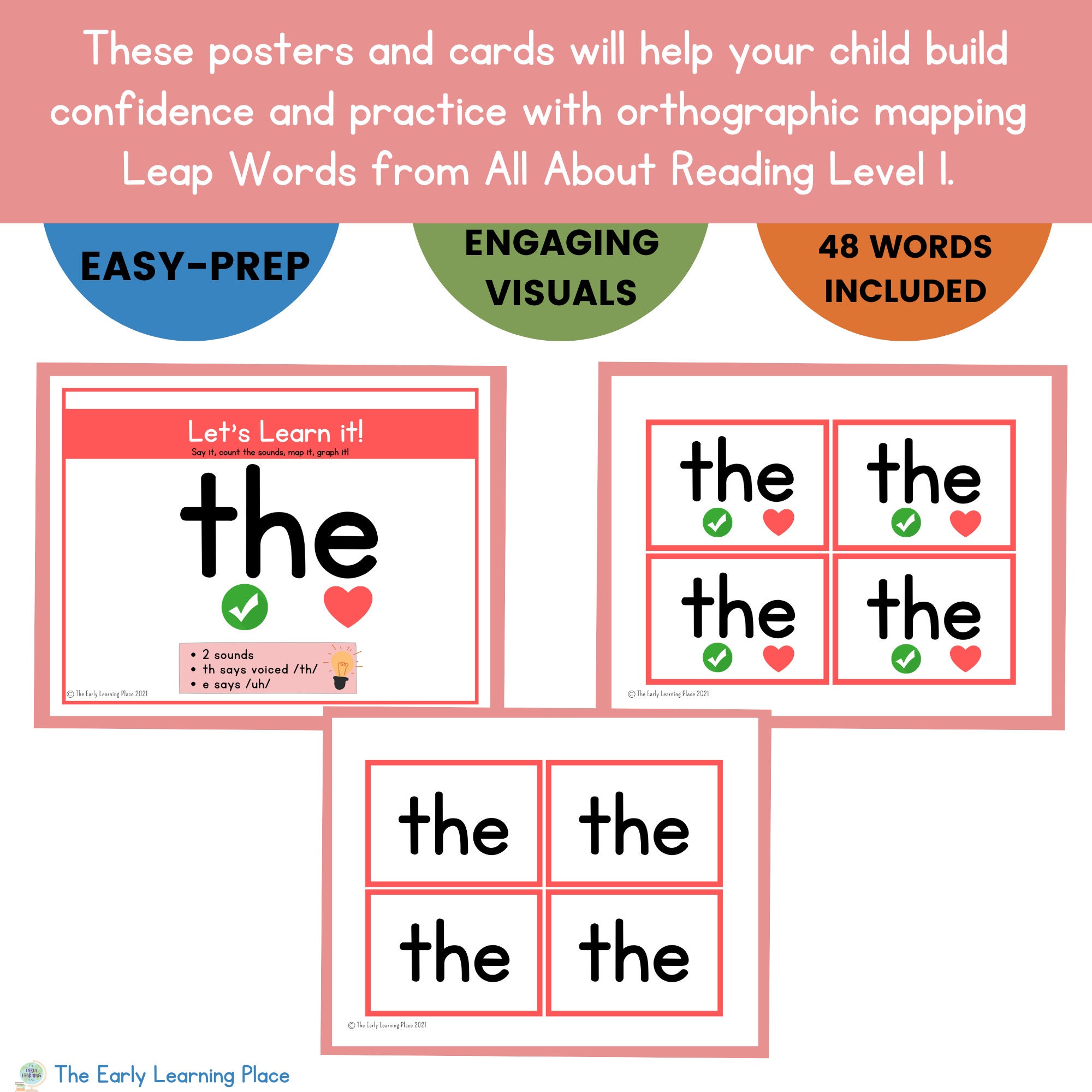 Heart / Leap Word Worksheets and Cards (all About Reading Level 1 ...