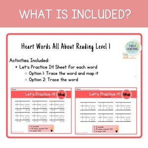 Heart / Leap Word Worksheets and Cards (all About Reading Level 1 ...