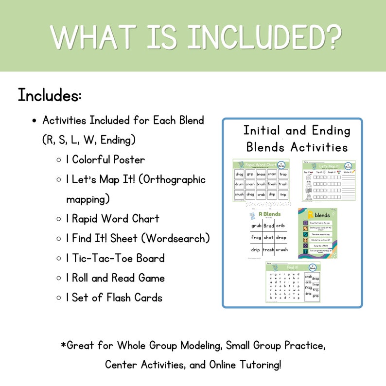 Initial and Ending Blends Posters and Activities (S, L, R, W, & Ending ...