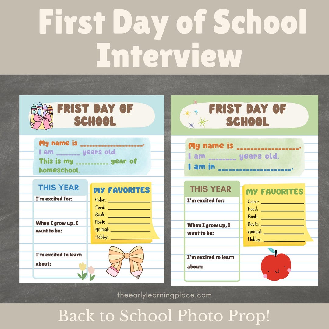 First Day of School Interview | Homeschool & Kindergarten Photo Prop ...