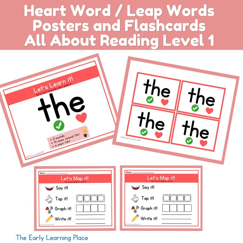 Heart / Leap Word Worksheets and Cards (all About Reading Level 1 ...