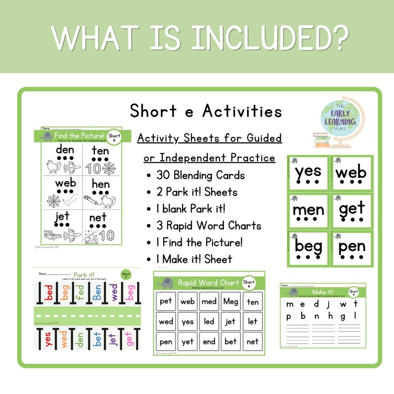 Short Vowel CVC Worksheets and Activities Short E Science of Reading ...