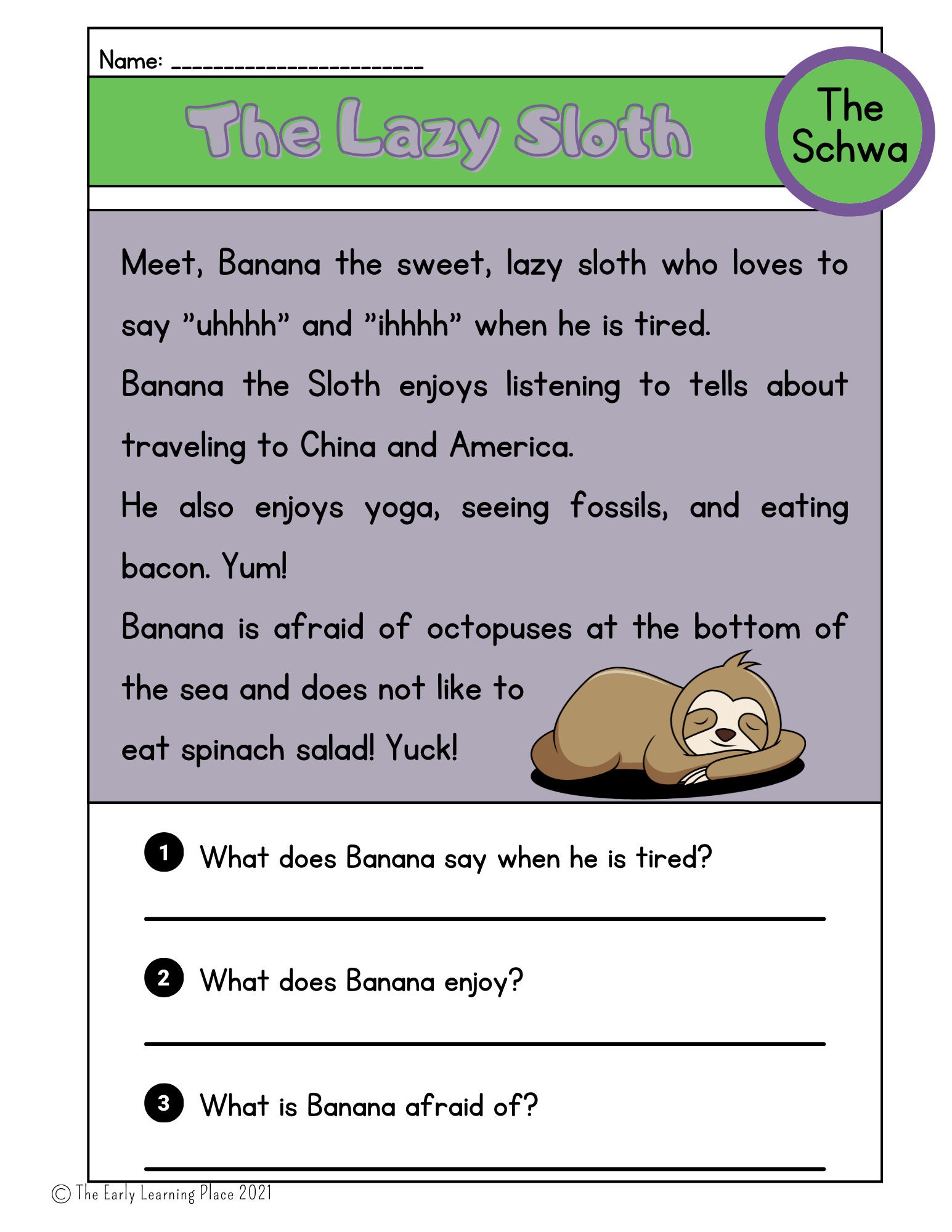 The Lazy Schwa Poster and Activities - Etsy