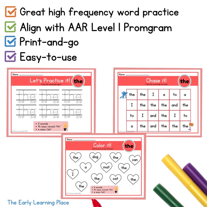 Heart / Leap Word Worksheets and Cards (all About Reading Level 1 ...