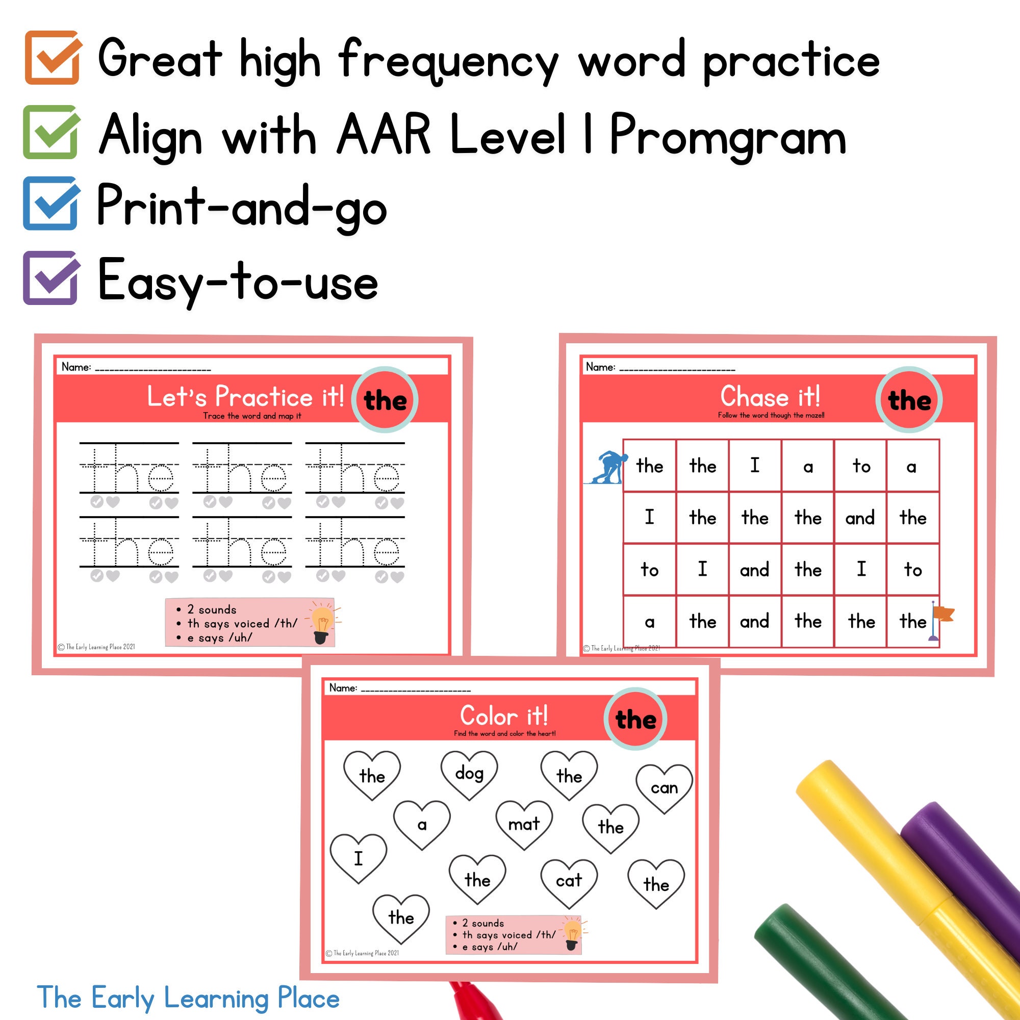 Heart / Leap Word Worksheets and Cards (all About Reading Level 1 ...
