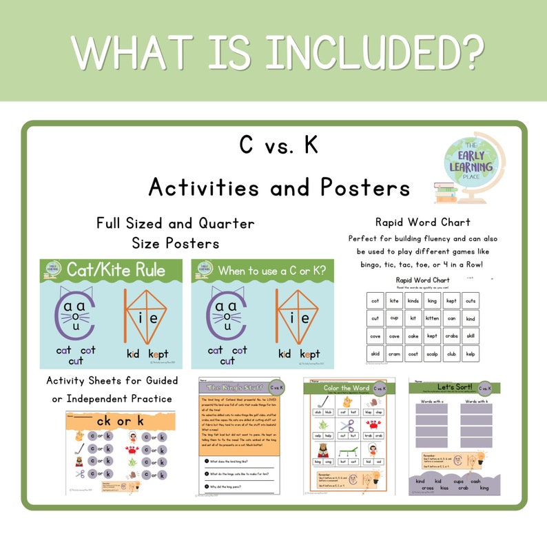 C Vs. K Posters and Activities | Cat/kite Rule | Spelling Rules ...