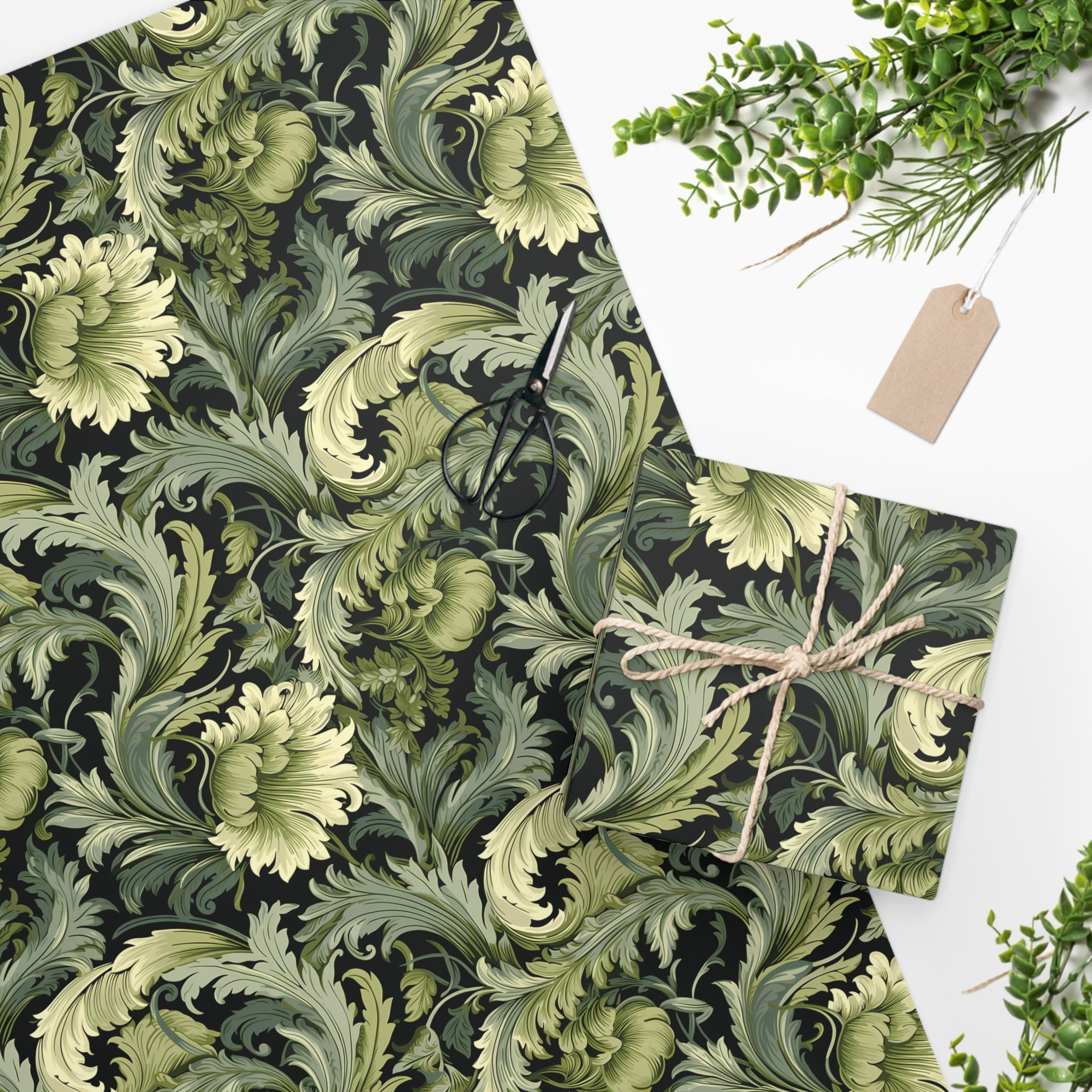 Forest Wrapping Paper Roll Botanical Dark Cottagecore Wrapping Paper ...