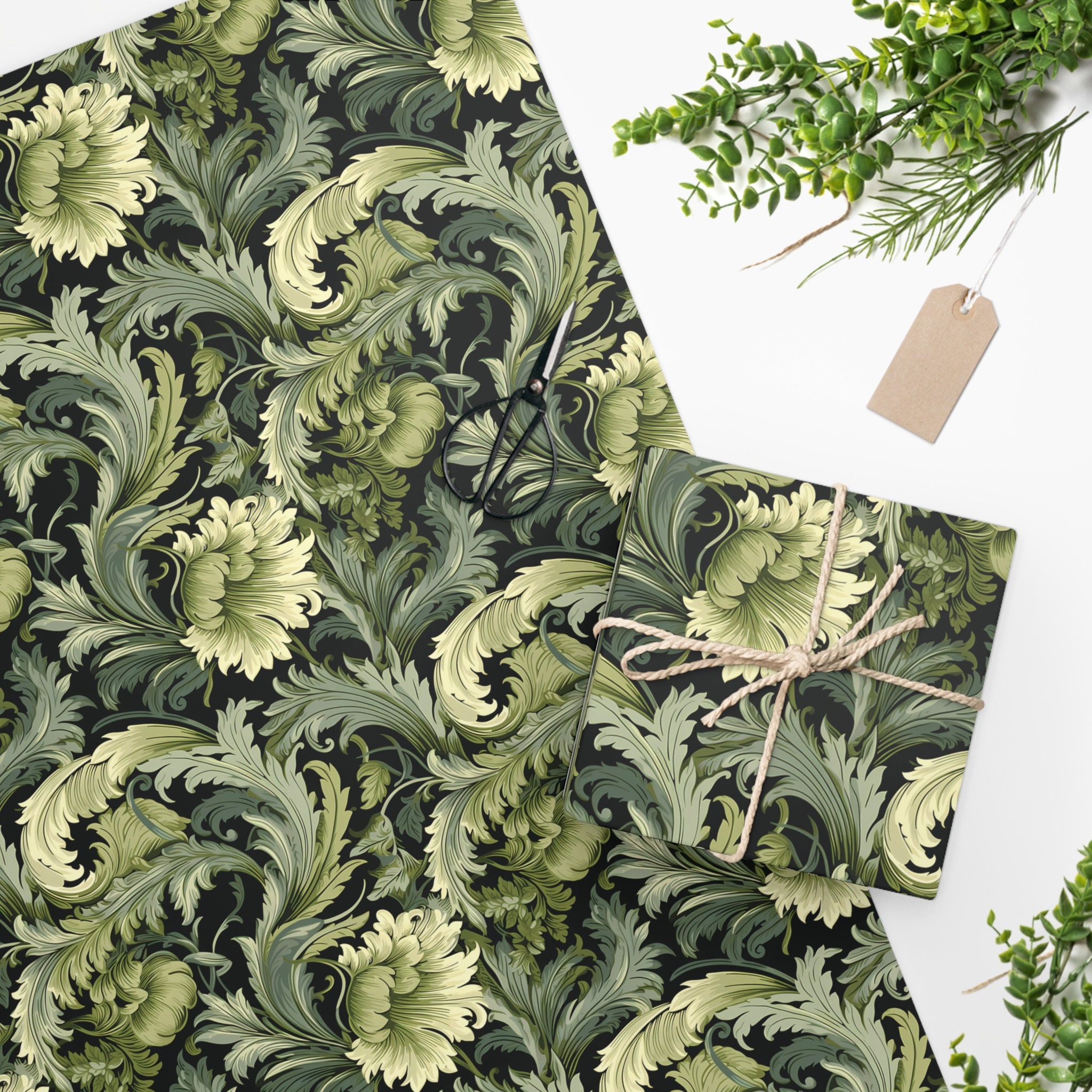 Forest Wrapping Paper Roll Botanical Dark Cottagecore Wrapping Paper ...