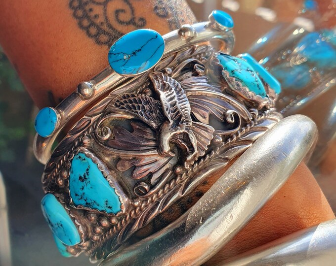 Cuff Bangle Sterling Silver Gifts for Her Mens Cuff, Navajo Turquoise ...