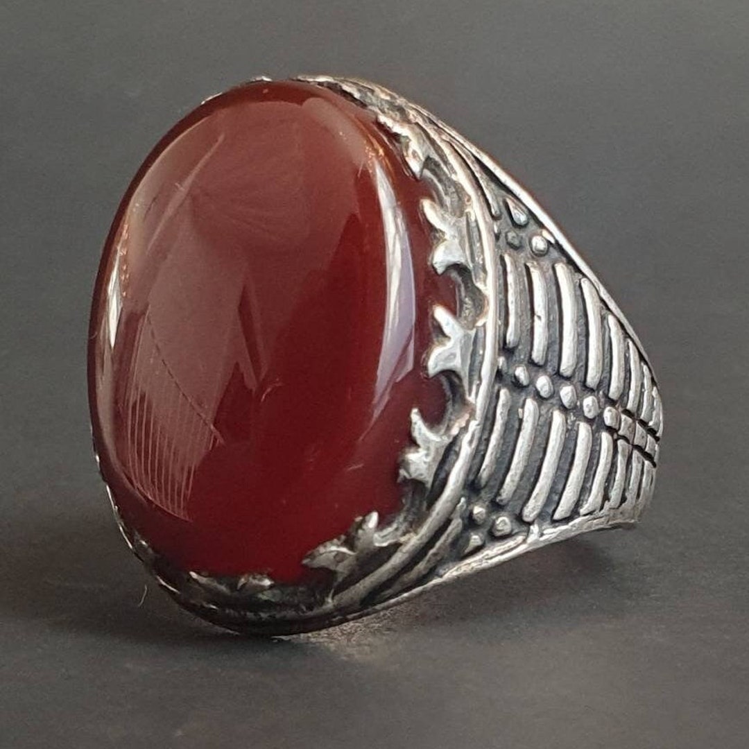 Chunky Silver Ring, Yemen Ring, Mens Ring, Unisex Ring, Akik Gemstone ...