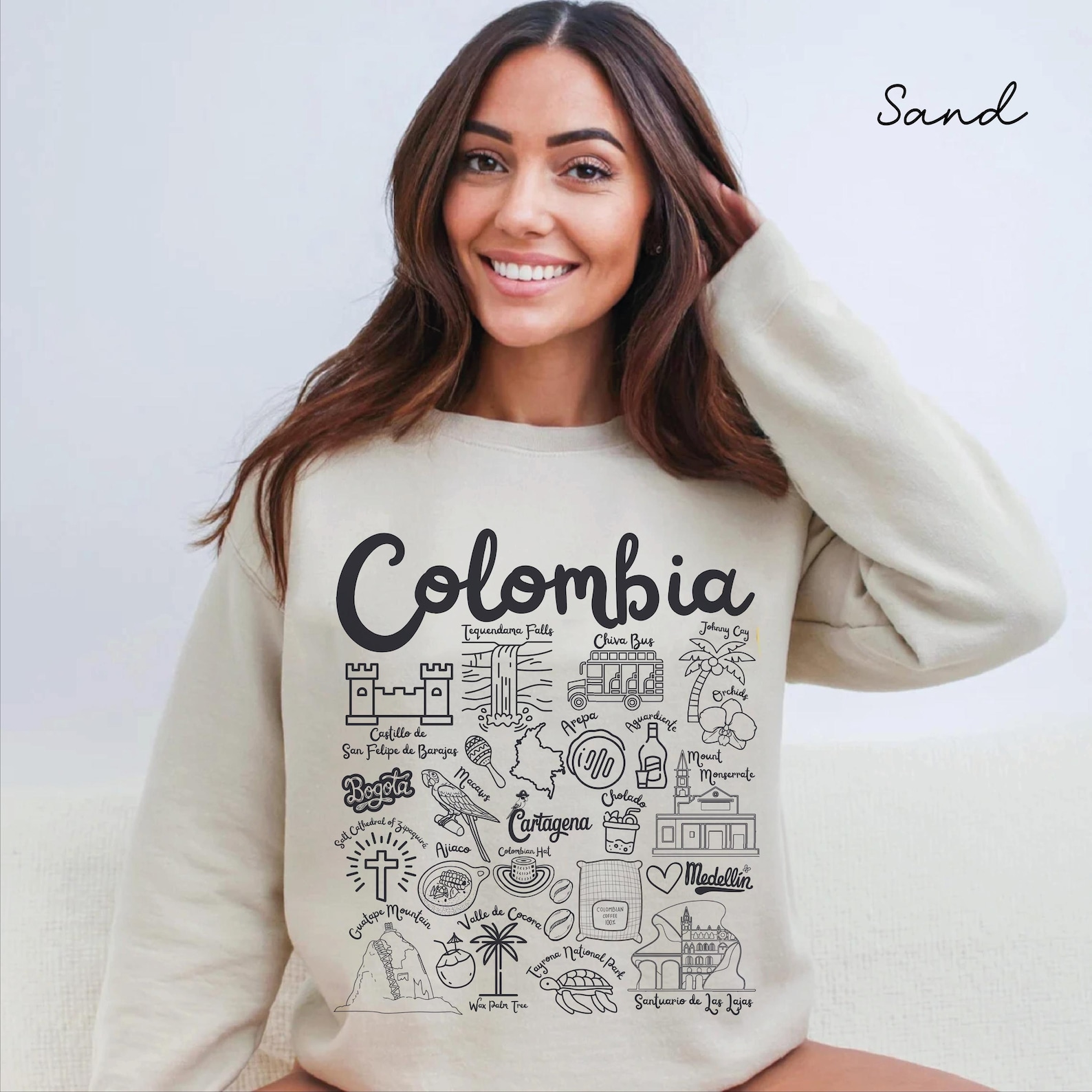 Colombia Sweatshirt, Colombia Landmarks Unisex Crewneck, Colombia ...