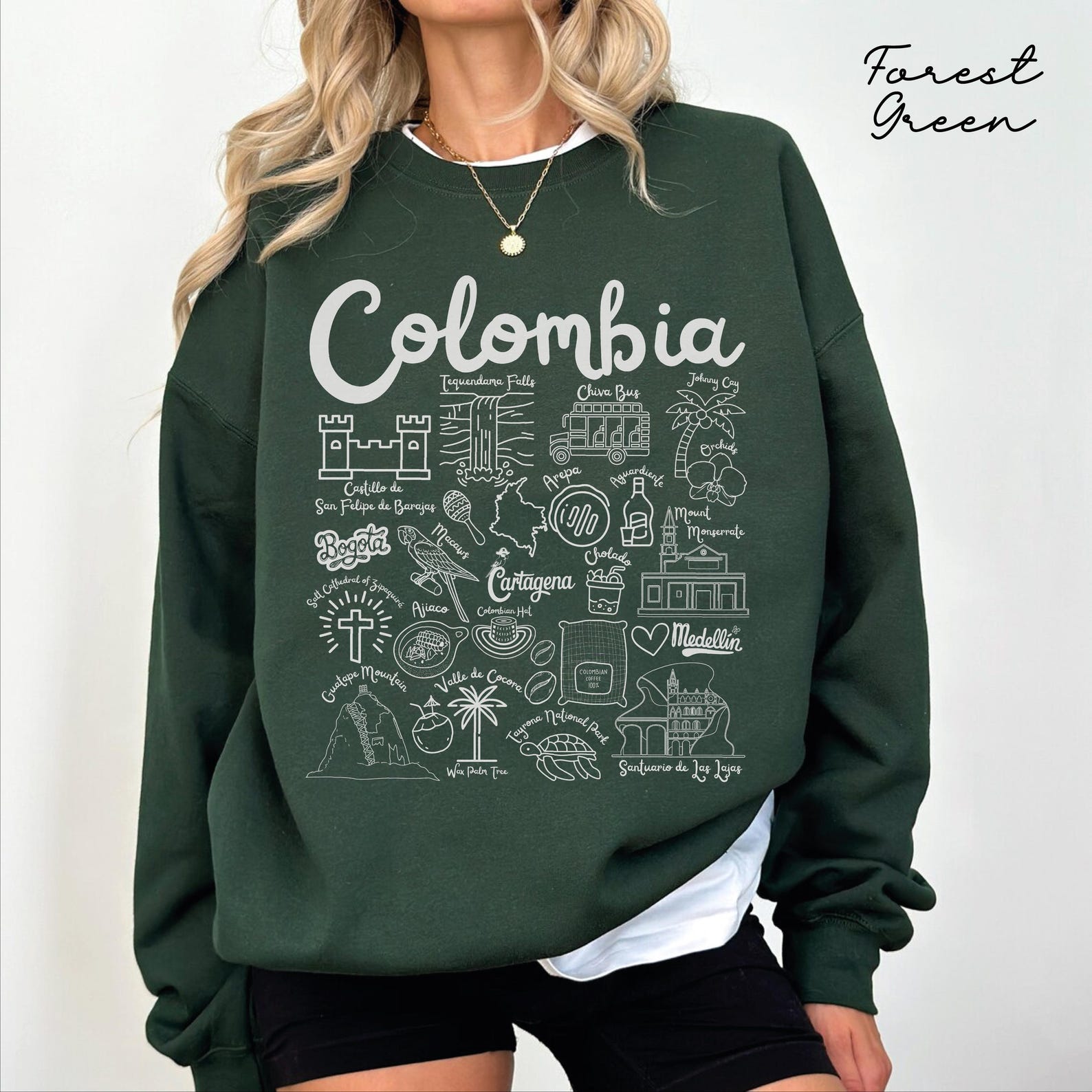 Colombia Sweatshirt, Colombia Landmarks Unisex Crewneck, Colombia ...