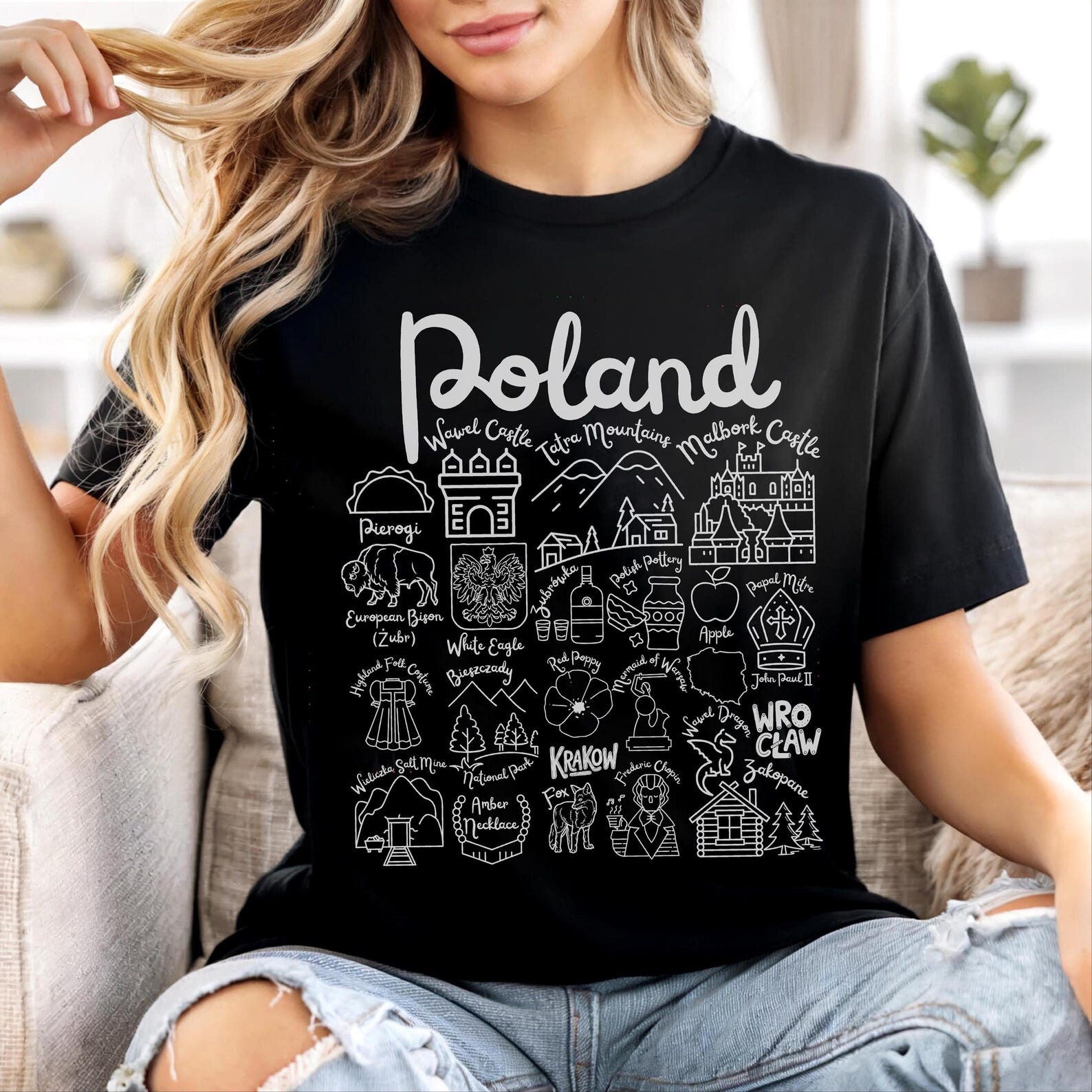 Poland Shirt, Poland Doodle Landmarks Unisex Shirt, Polish Travel Gift ...