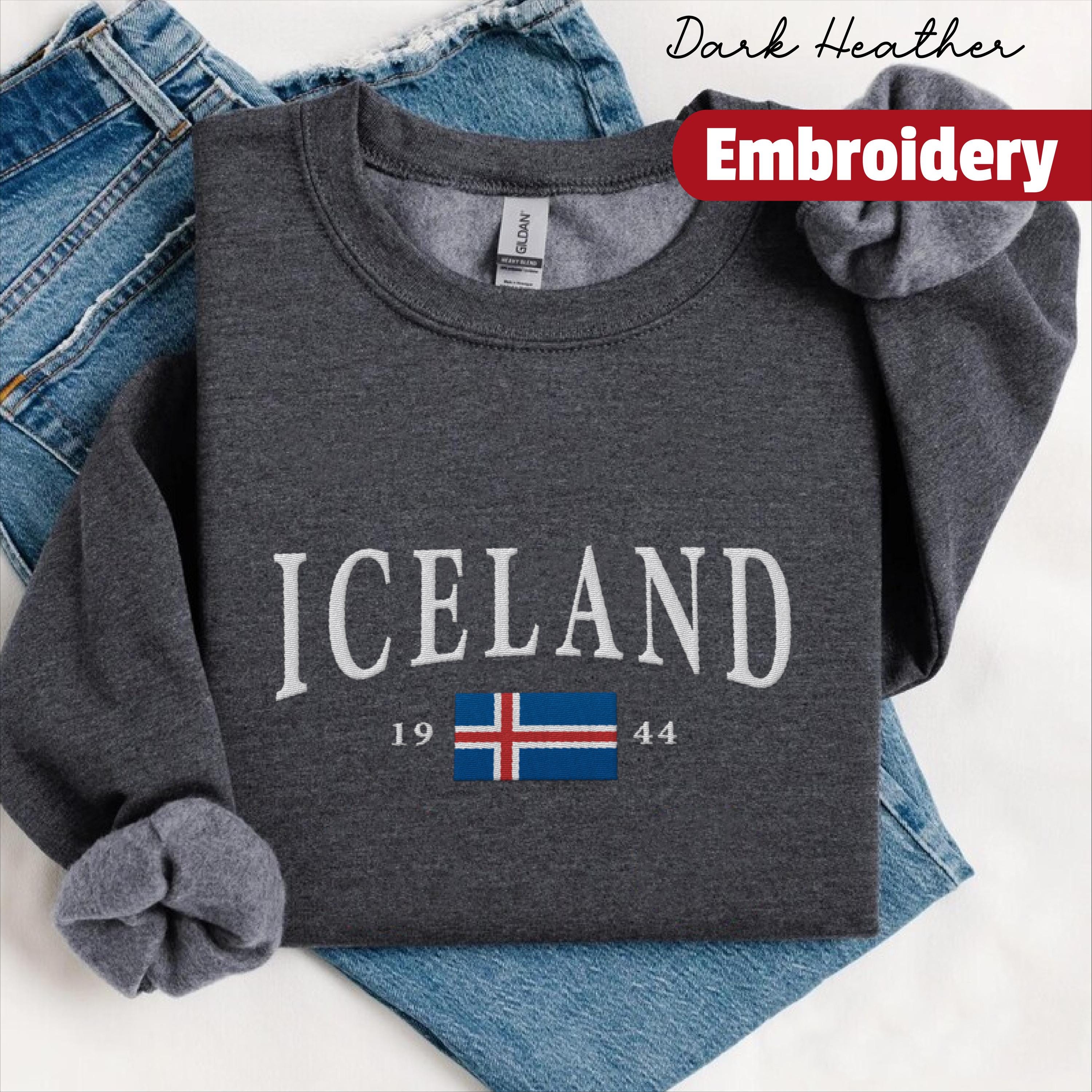 Iceland Embroidery Sweatshirt, Iceland Embroidered Flag Crewneck ...