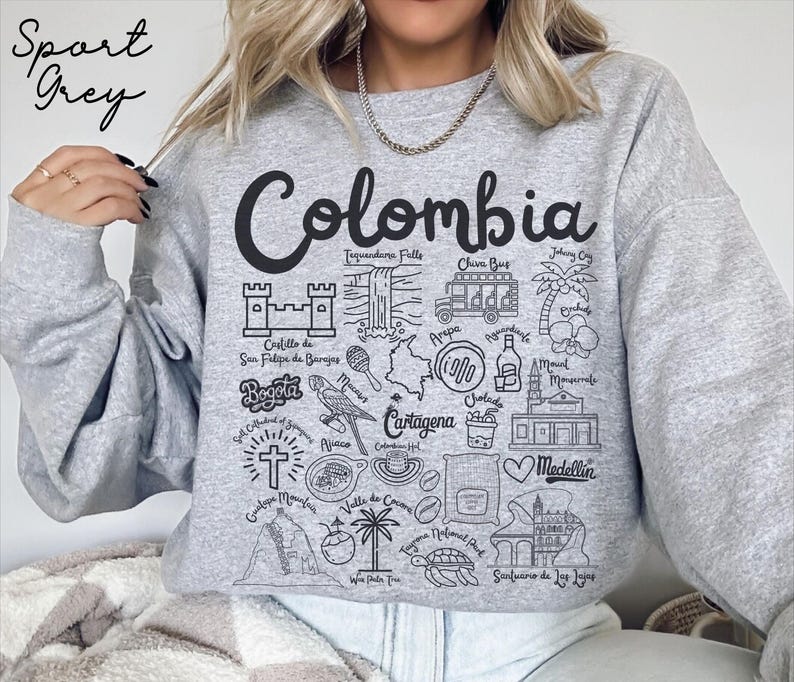 Colombia Sweatshirt, Colombia Landmarks Unisex Crewneck, Colombia ...
