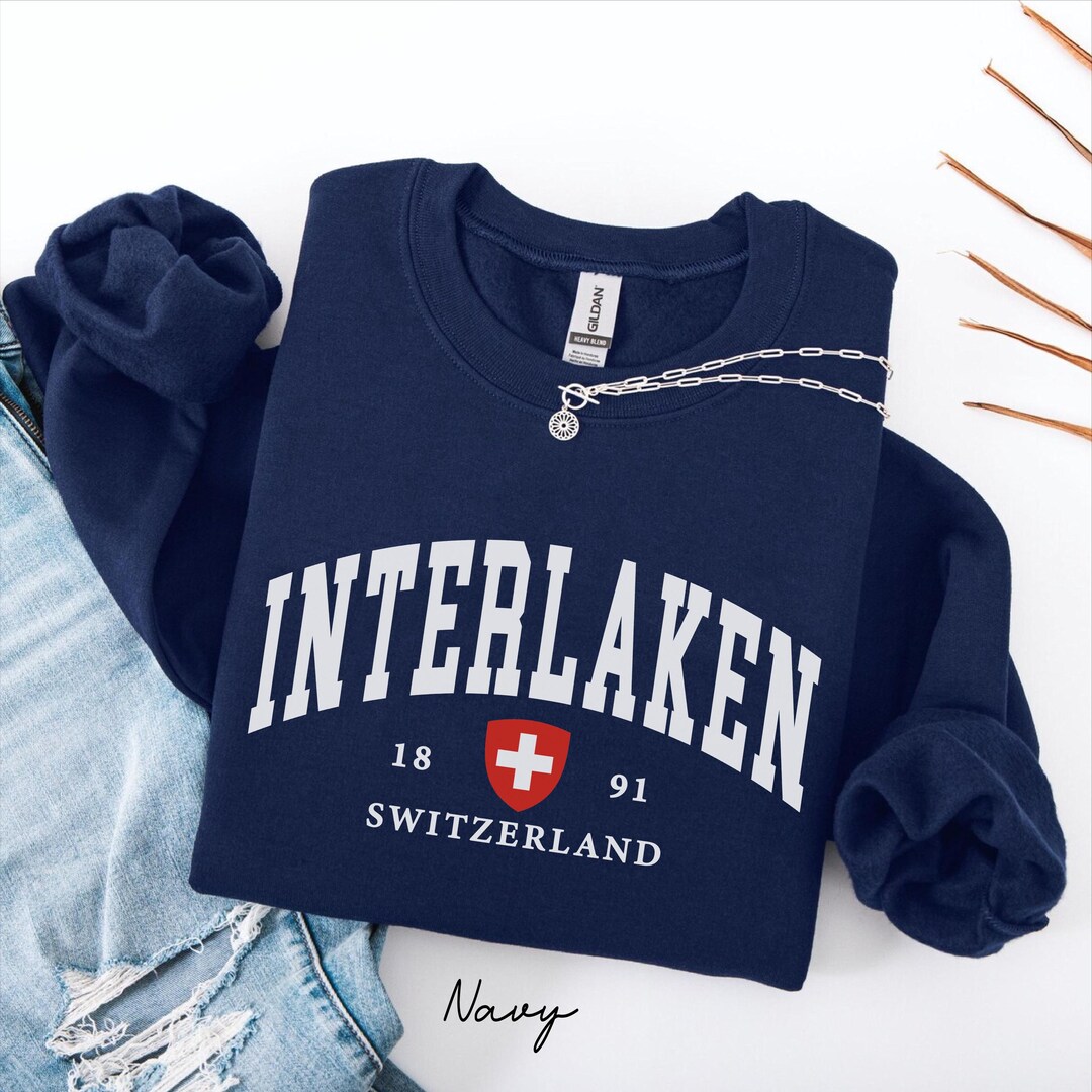 Interlaken Sweatshirt, Switzerland Flag Crewneck Sweater, Interlaken ...