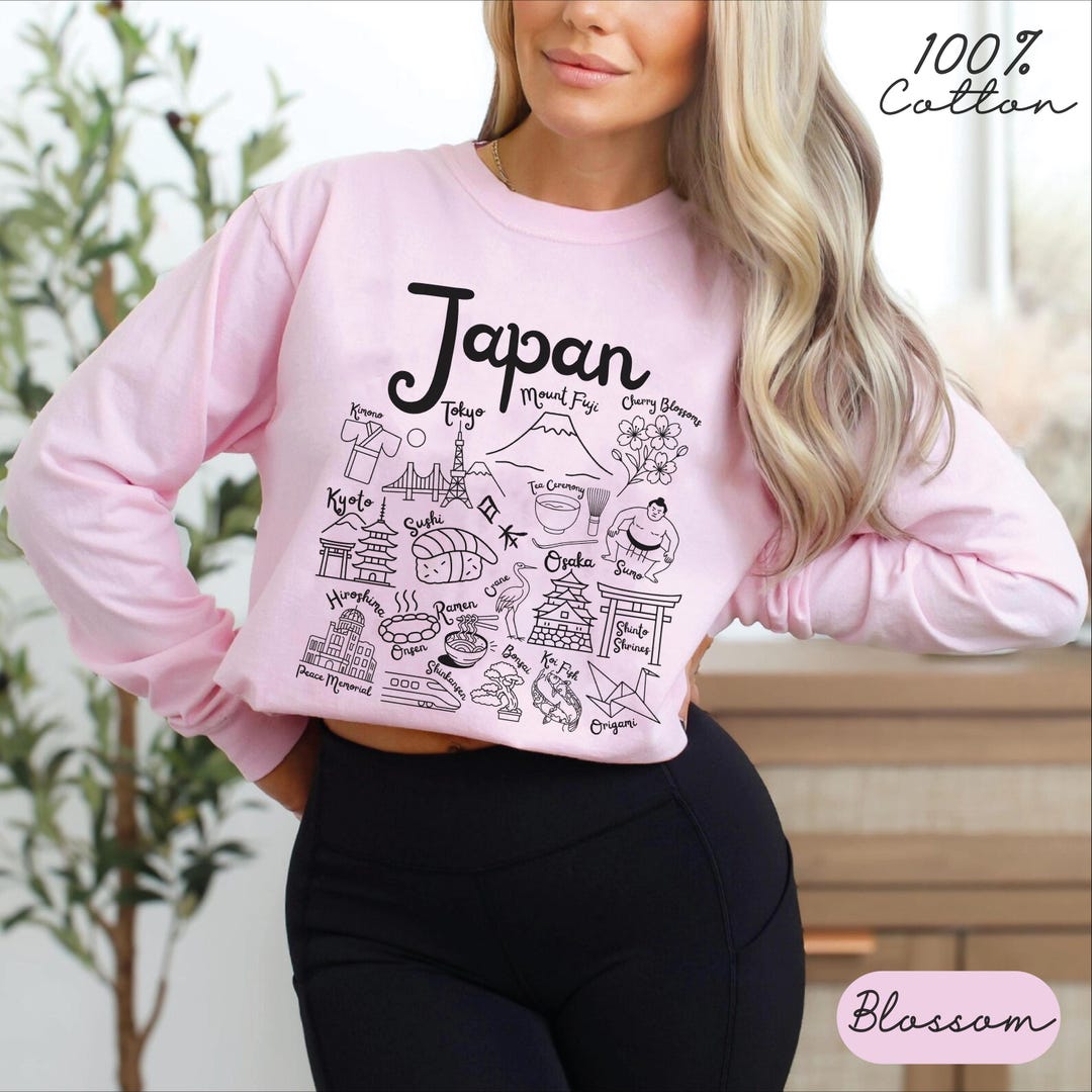 Japan Landmarks Comfort Colors® Long Sleeve Tee 100% Cotton, Japan ...