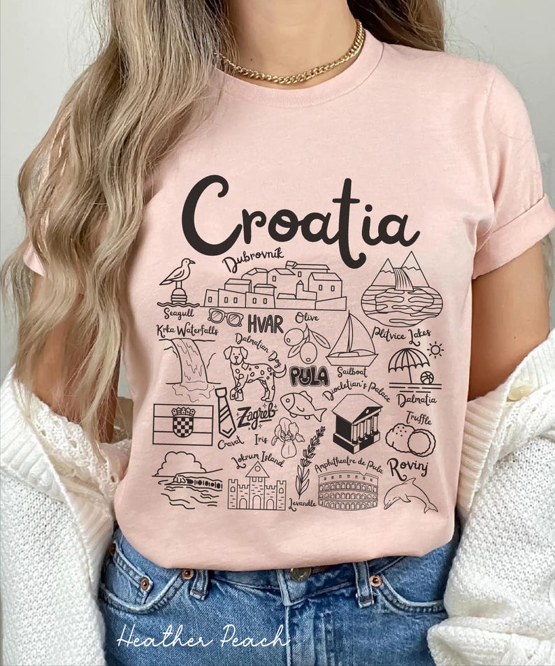 Croatia Shirt, Croatia Doodle Landmarks Unisex Shirt, Croatian Travel ...