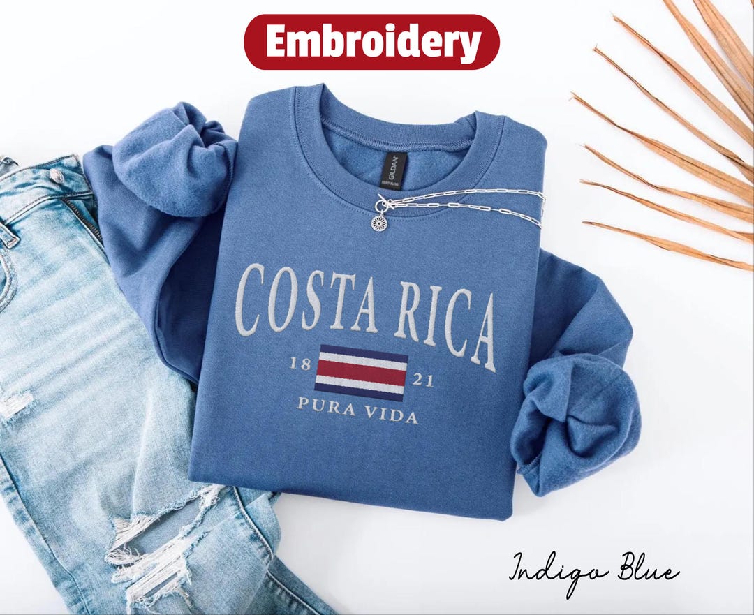 Costa Rica Embroidery Sweatshirt, Costa Rica Embroidered Flag Crewneck ...
