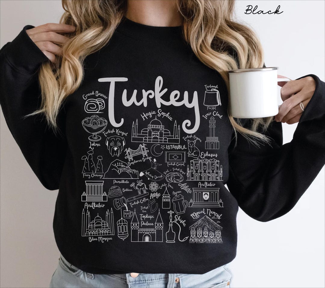 Turkey Sweatshirt, Turkey Landmarks Unisex Crewneck Turkey Doodles ...