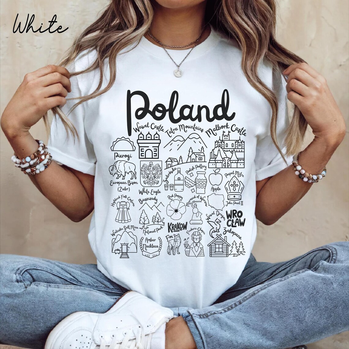 Poland Shirt, Poland Doodle Landmarks Unisex Shirt, Polish Travel Gift ...