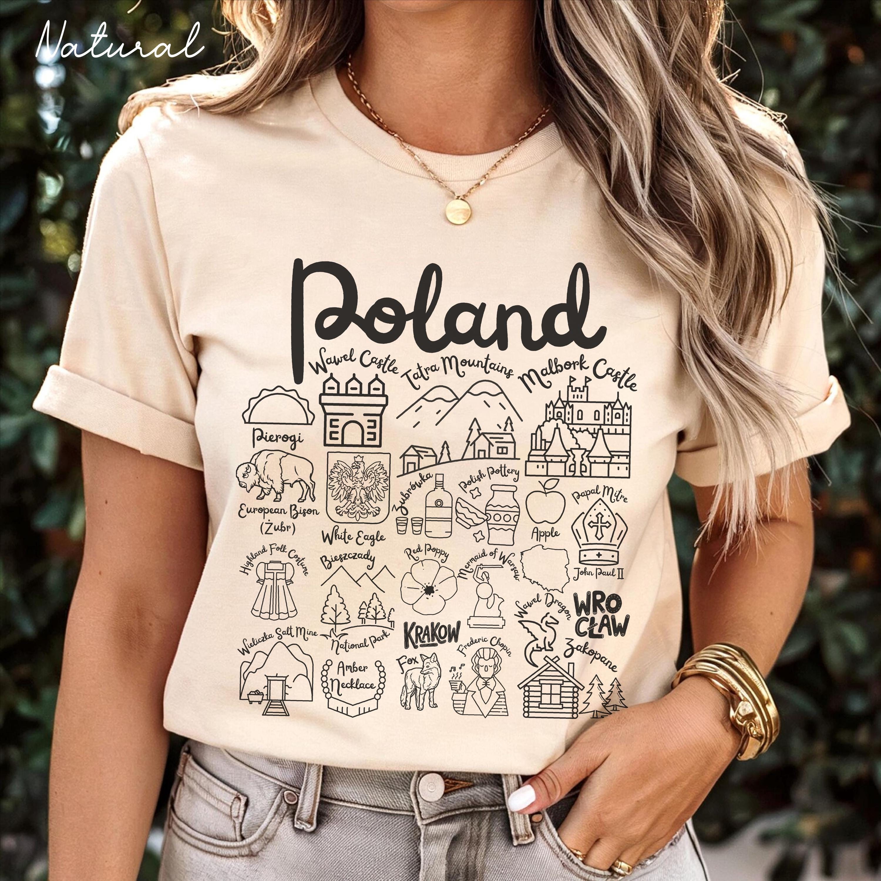 Poland Shirt, Poland Doodle Landmarks Unisex Shirt, Polish Travel Gift ...