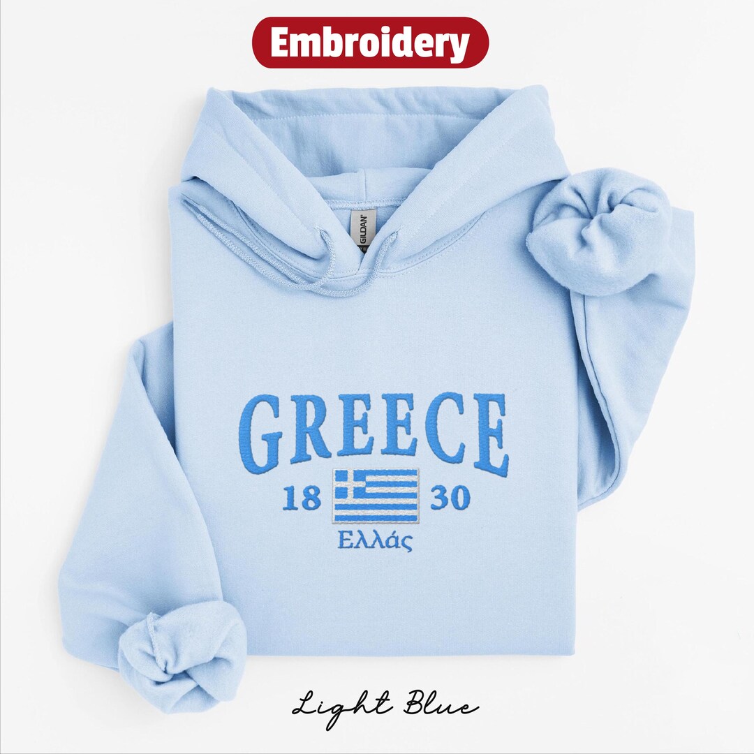 Greece Embroidery Hoodie , Greek Embroidered Flag Hooded Sweatshirt ...