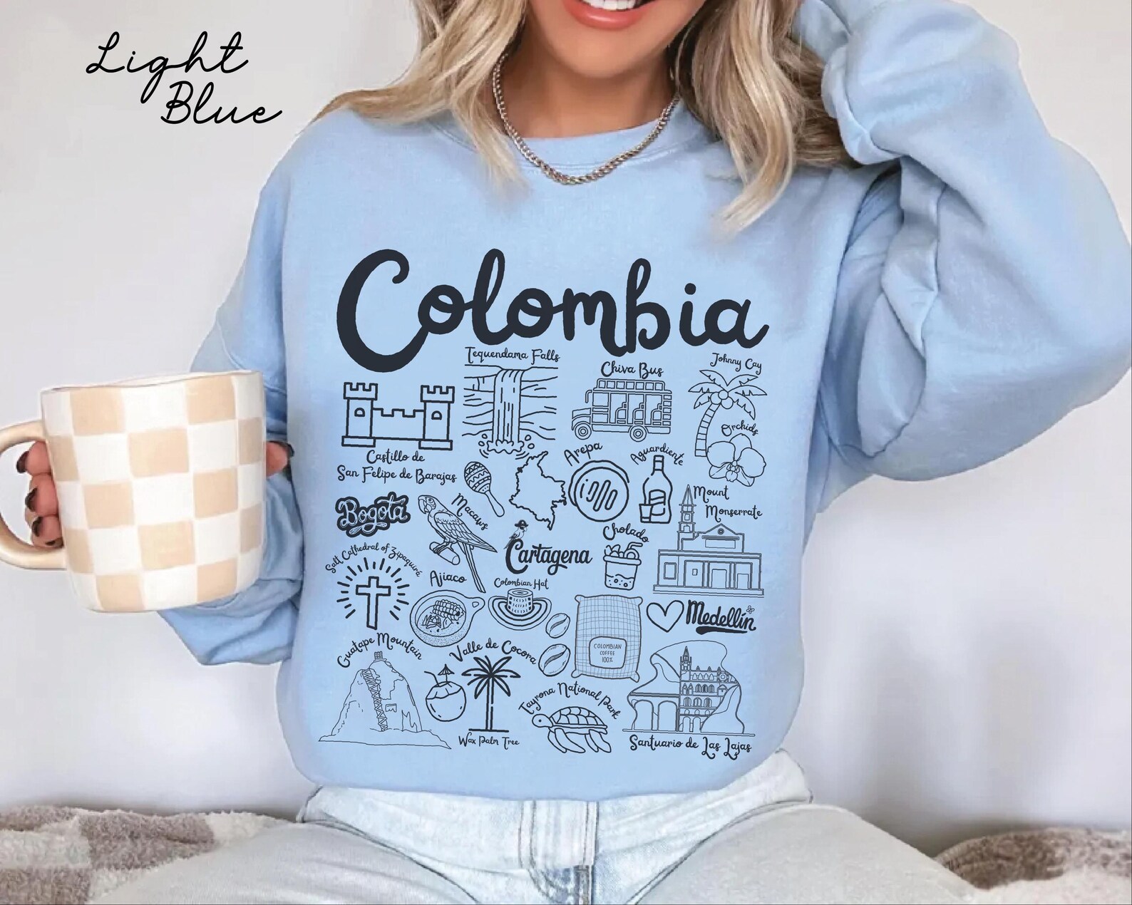 Colombia Sweatshirt, Colombia Landmarks Unisex Crewneck, Colombia ...