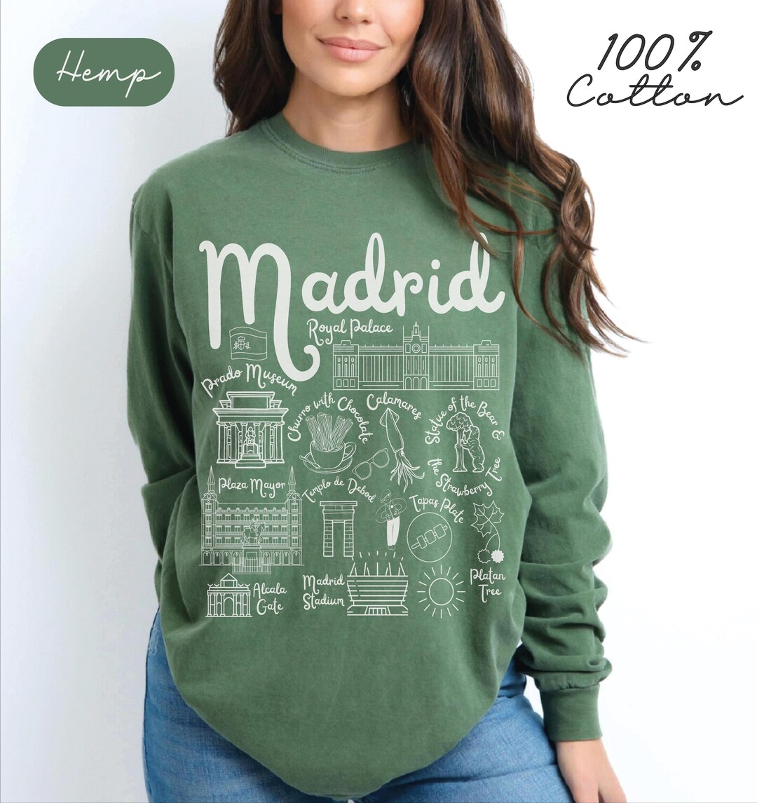 Madrid Landmarks Comfort Colors® Long Sleeve Tee 100% Cotton, Spain ...
