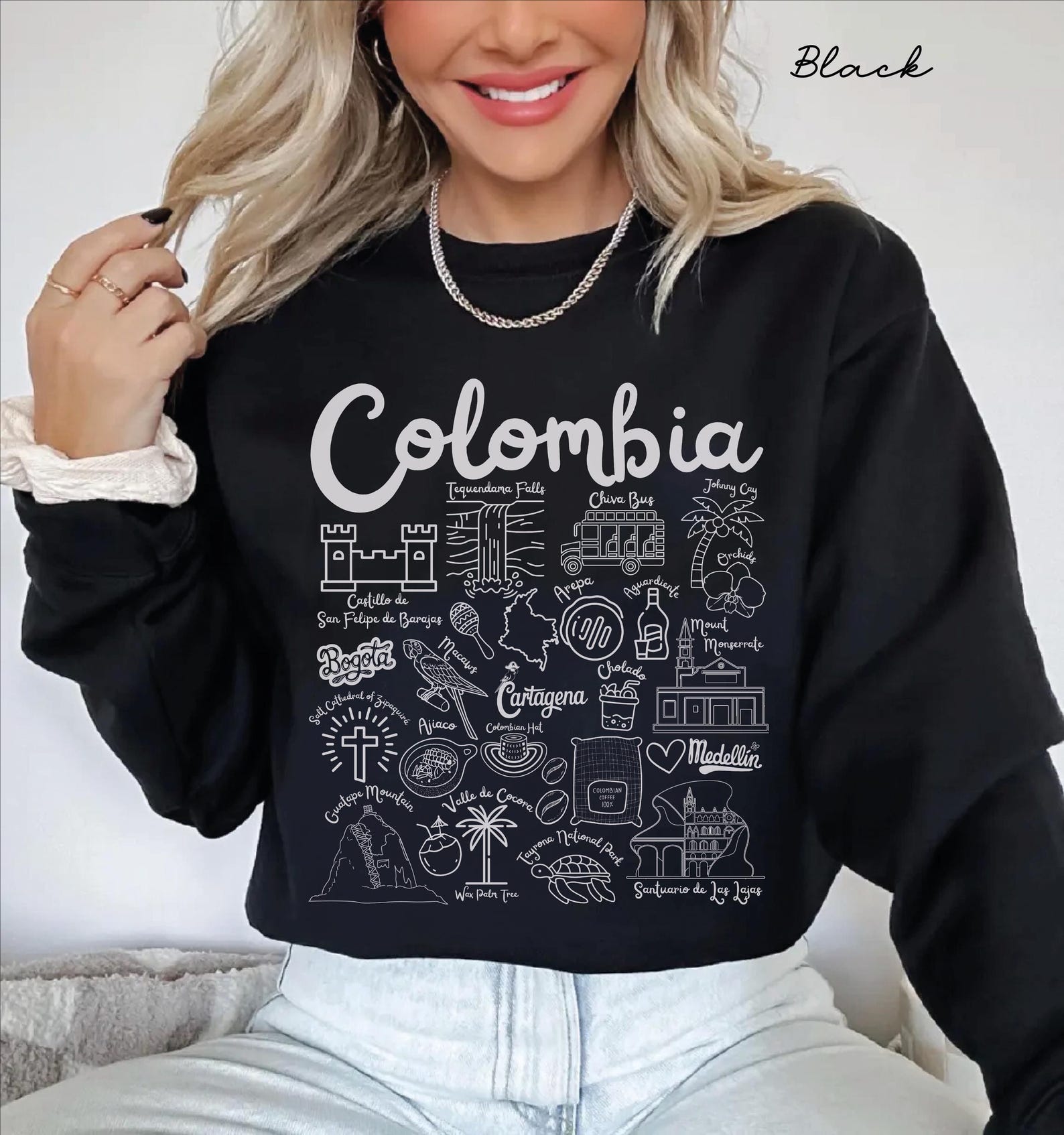 Colombia Sweatshirt, Colombia Landmarks Unisex Crewneck, Colombia ...