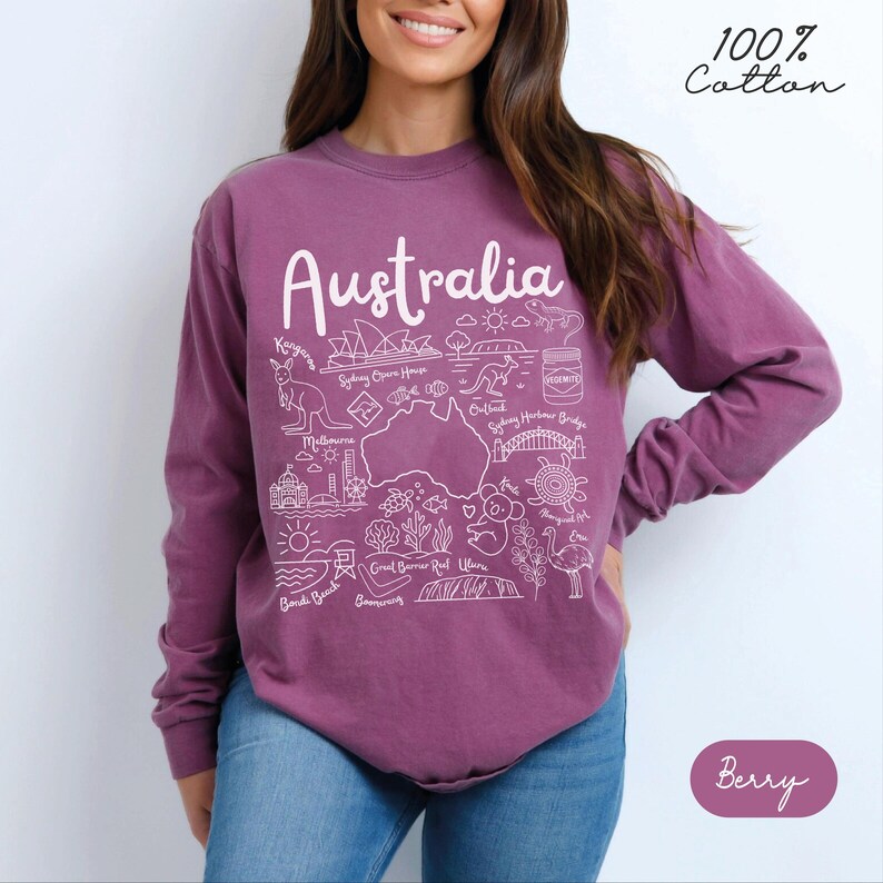 Australia Landmarks Comfort Colors® Long Sleeve Tee 100% Cotton ...