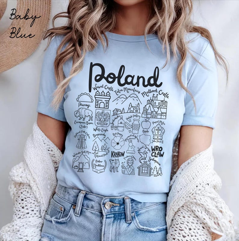 Poland Shirt, Poland Doodle Landmarks Unisex Shirt, Polish Travel Gift ...