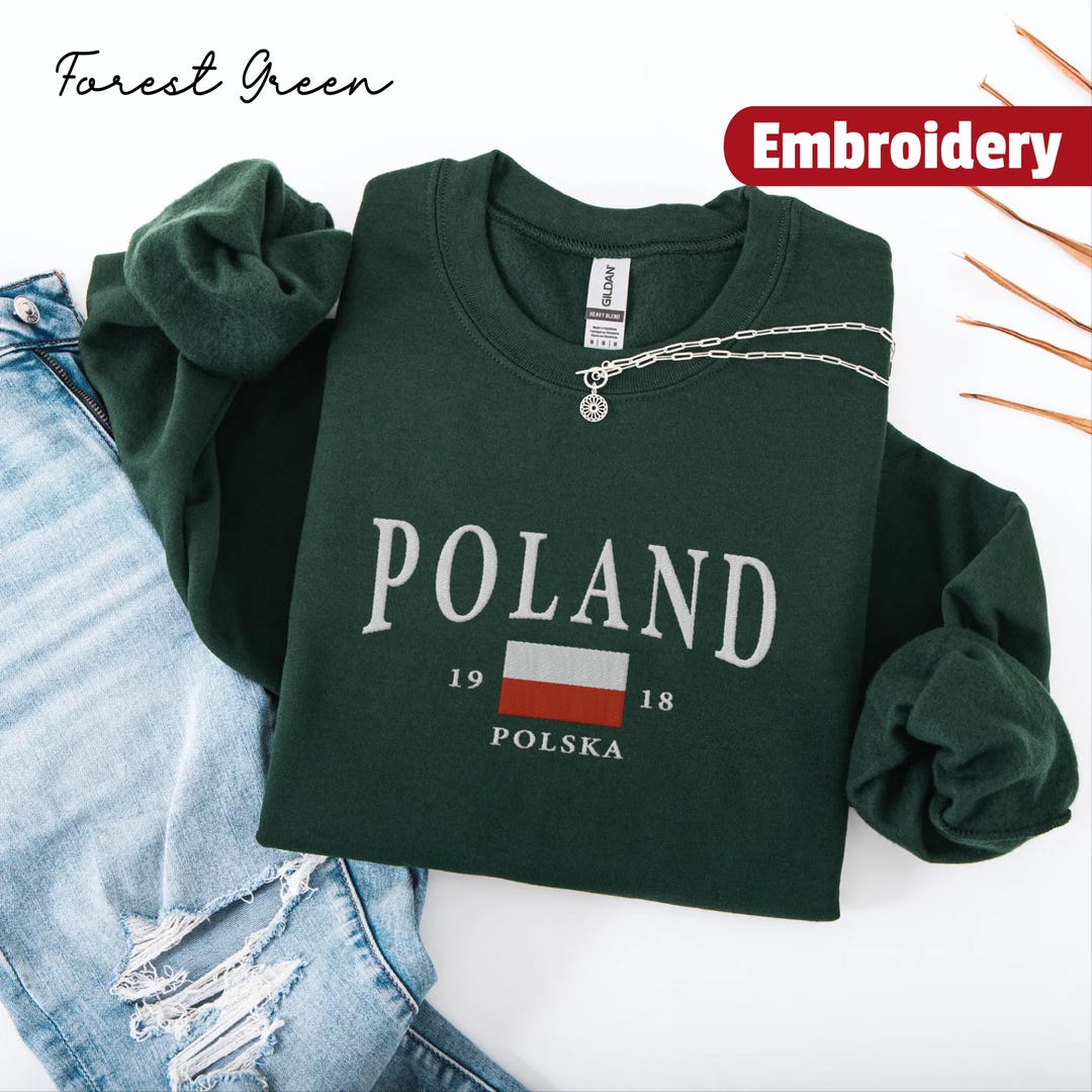 Poland Embroidery Sweatshirt, Poland Embroidered Flag Crewneck Sweater ...
