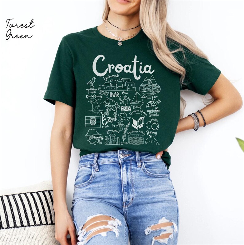 Croatia Shirt, Croatia Doodle Landmarks Unisex Shirt, Croatian Travel ...