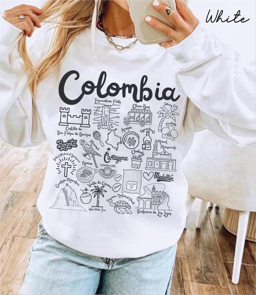 Colombia Sweatshirt, Colombia Landmarks Unisex Crewneck, Colombia ...