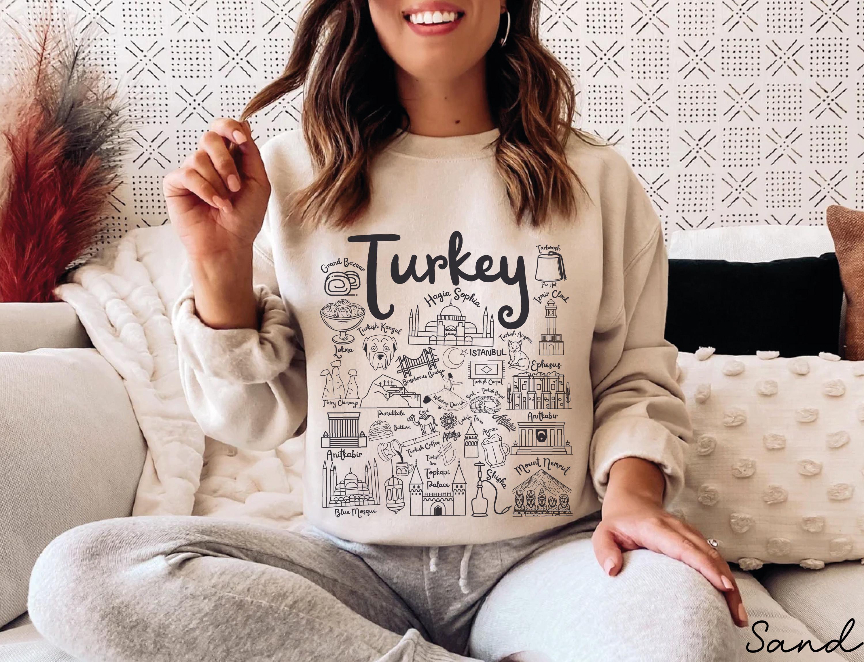 Turkey Sweatshirt, Turkey Landmarks Unisex Crewneck Turkey Doodles ...