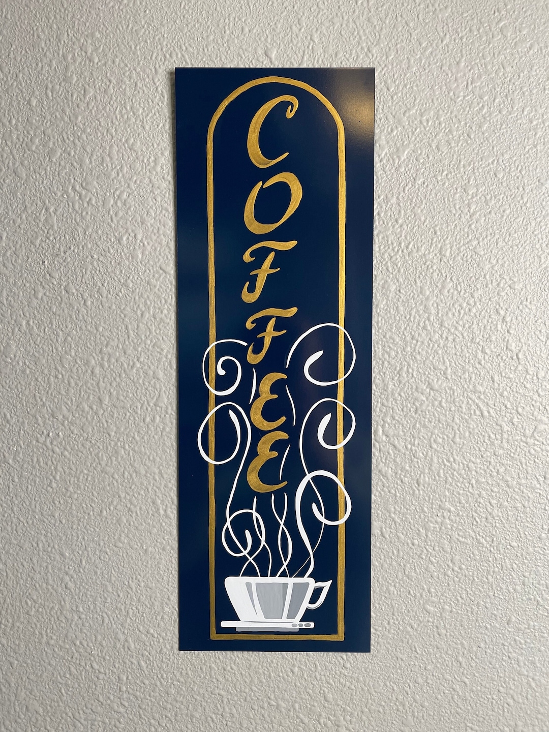 COFFEE Navy Blue Hand Painted Metal Indoor/outdoor Sign - Etsy