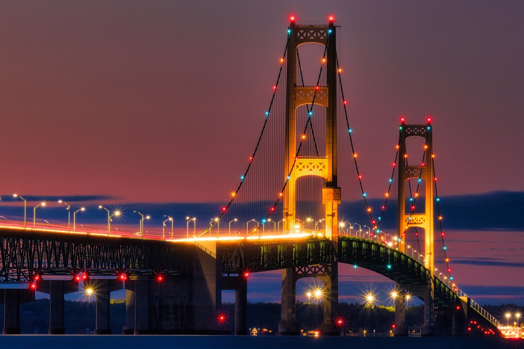 Mackinac Bridge at Night Triptych Wall Art Fine Art Print - Etsy